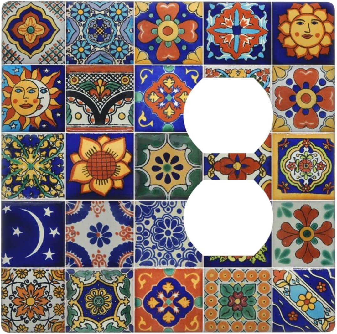 PISONIC Vintage Mexican Talavera Tiles Print Decorative Wall Plate, 2 ...