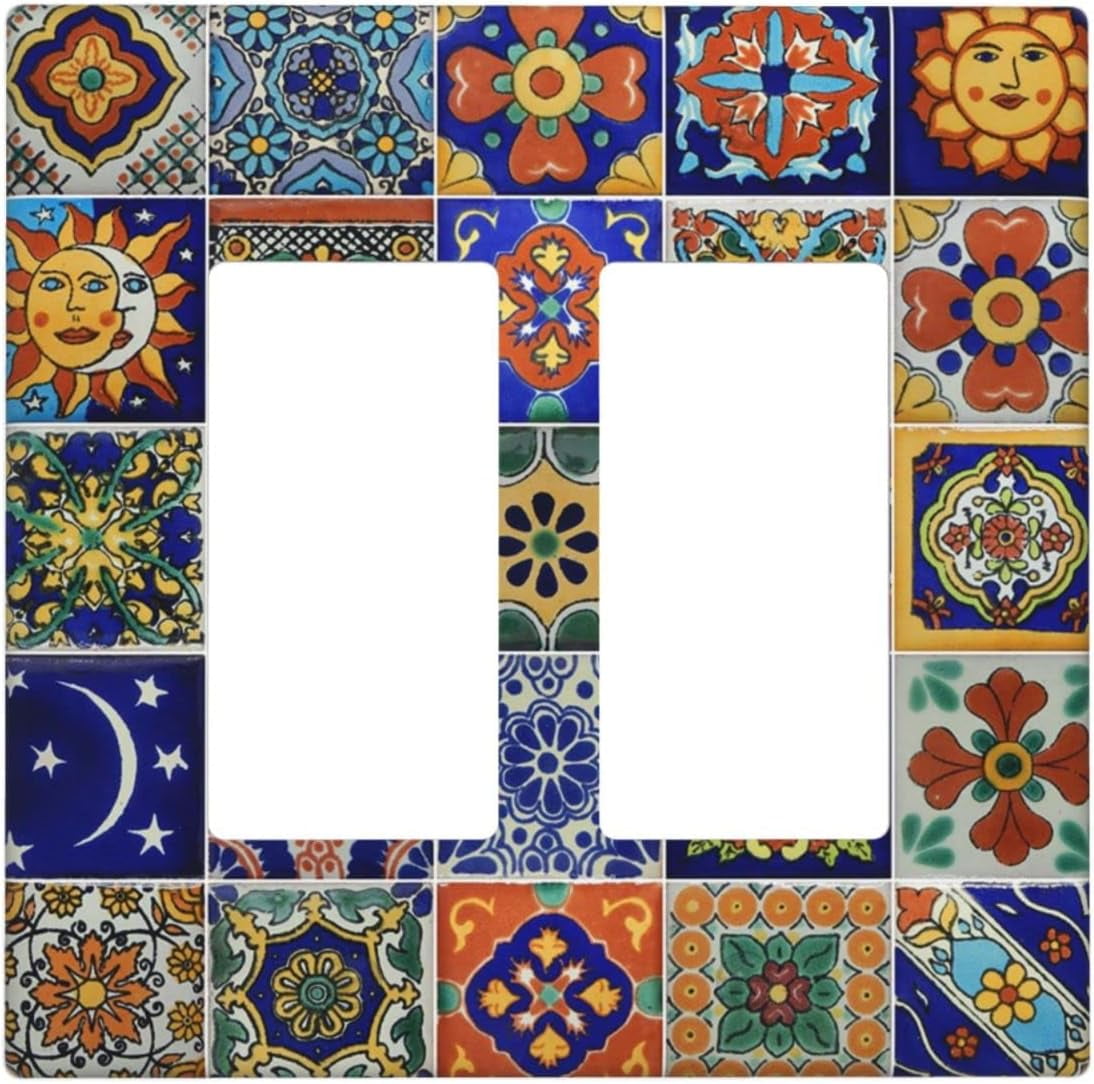 PISONIC Vintage Mexican Talavera Tiles Print Decorative Wall Plate, 2 ...