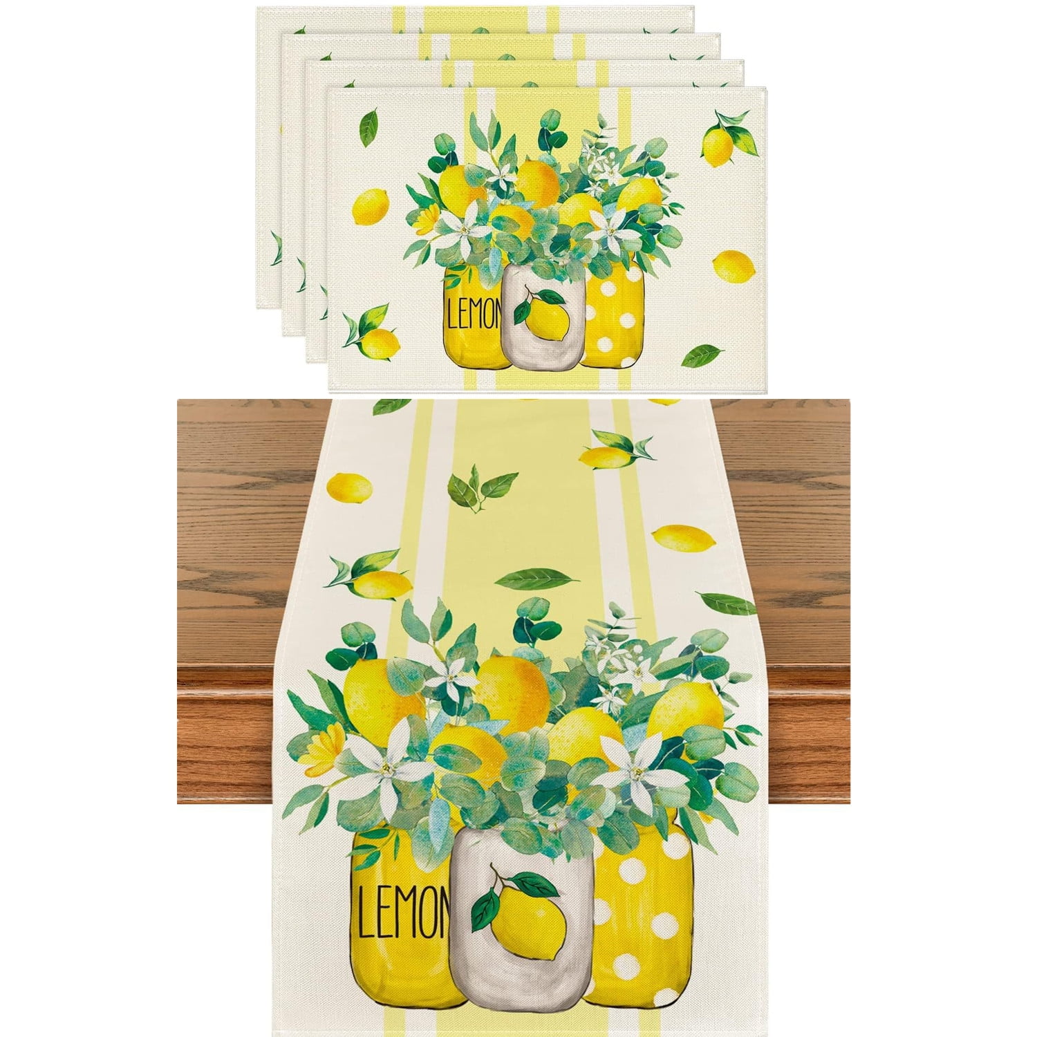 PISONIC Yellow Stripes Vase Lemon Spring Summer Table Runner and ...