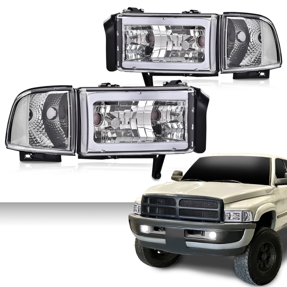 PIT66 1Pair Headlight LED Light Strip w/o Bulbs Clear Lens Chrome ...
