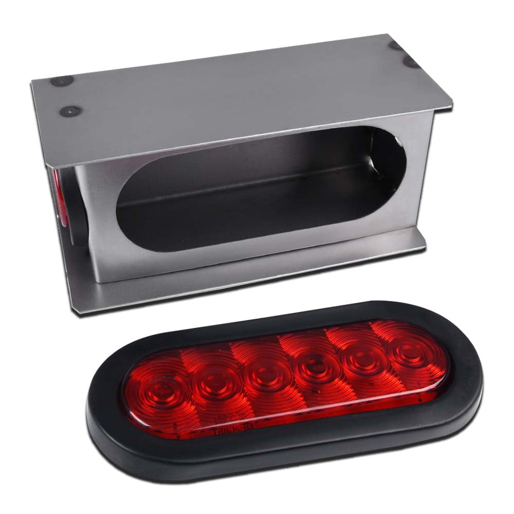 PIT66 2Pack Steel Trailer Light Boxes Housing Kit w/6Inch Oval Red LED ...