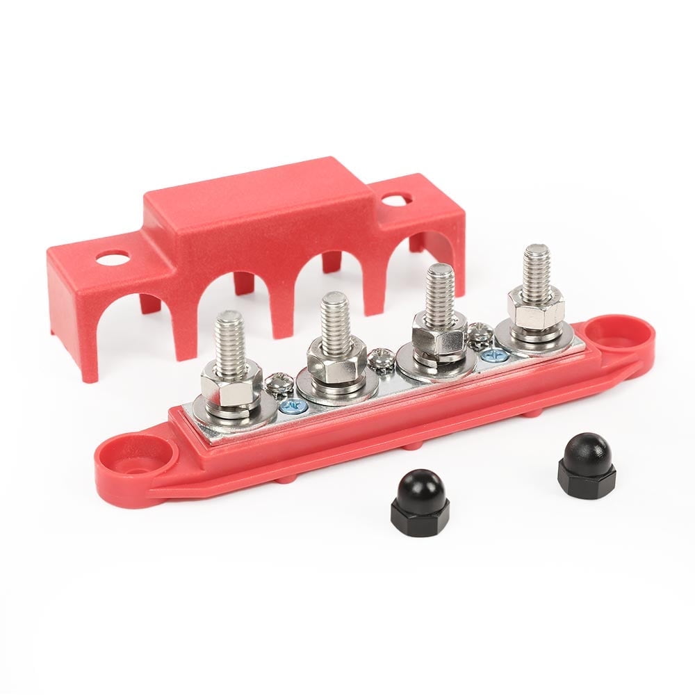 4 Post Busbar Bus Bar Power Distribution Block 12V 250A with Cover 5/16" Red - Walmart.com