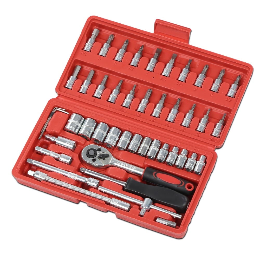 PIT66 46Pcs Set 1/4" Ratchet Wrench Combination Socket Tool Set Kit ...