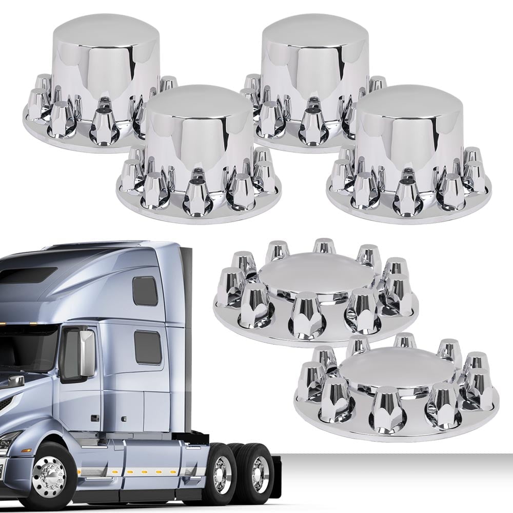 PIT66 Semi Truck Chrome Wheel Kit - Hub Caps & Rims, Axle Cover, 33mm ...