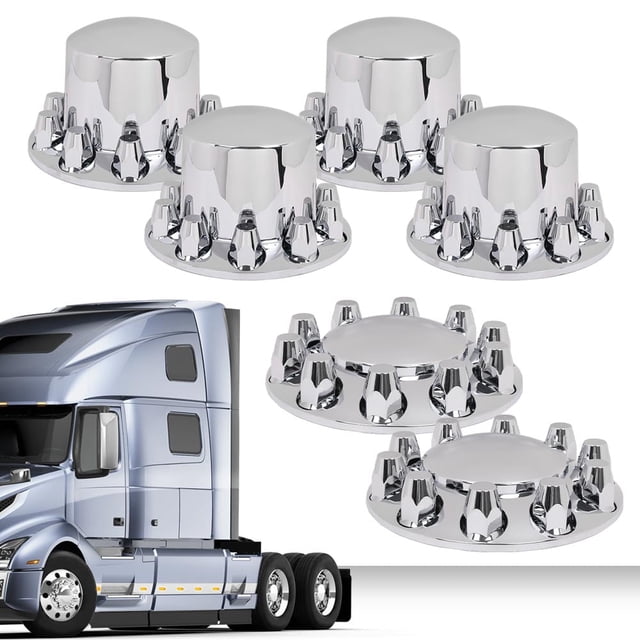 PIT66 Semi Truck Chrome Wheel Kit - Hub Caps & Rims, Axle Cover, 33mm ...