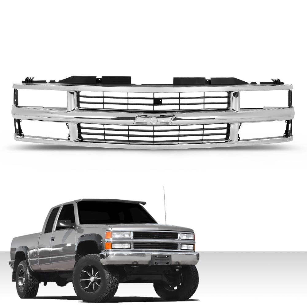 PIT66 Chrome Grille w/Black Insert Fit For 94-98 Chevy C/K 1500 2500 ...