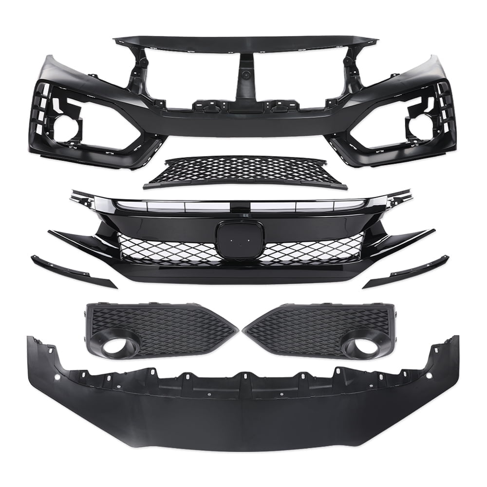 PIT66 Front Bumper Cover + Glossy Grille + Lip Fit for Honda Civic 2016 ...