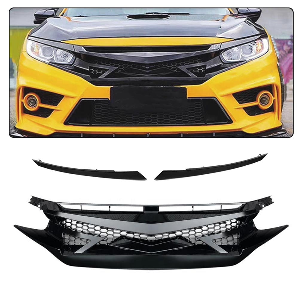 PIT66 Front Bumper Hood Grill Mesh Grille + Hood Bumper Nose Trim Cover ...