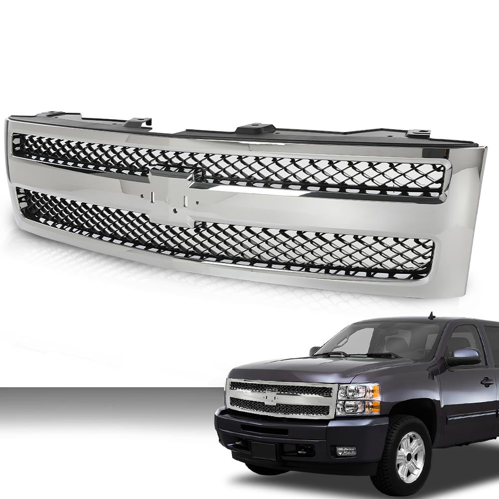 PIT66 Grille Grill Fit For 2007-2013 Chevrolet Silverado 1500 Chrome ...