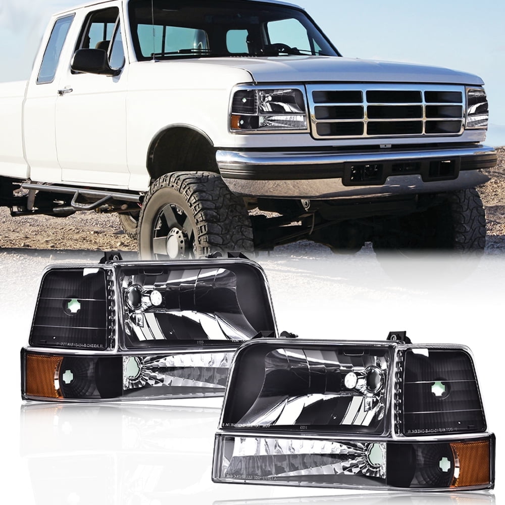 PIT66 Headlights, Fit for 92-96 Ford F150/250/350 Bronco Clear Lens ...