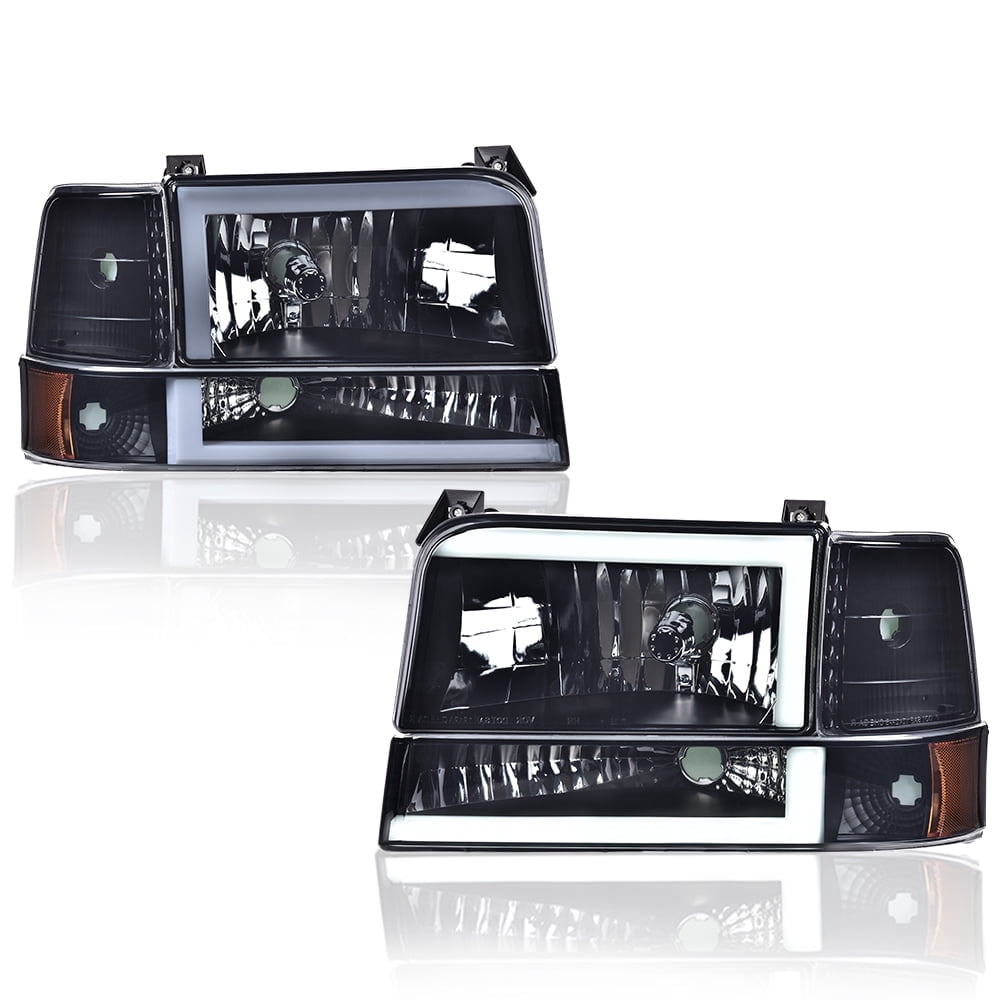 PIT66 LED DRL Headlights Smoked Bumper Lamps Fit For 92-96 Ford F150 ...