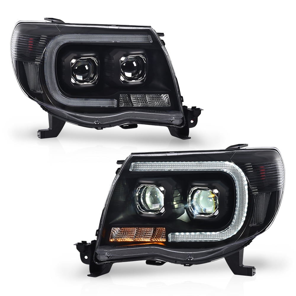 LED Headlights Black Clear Tube Projector Headlamps Clear Lens Black ...