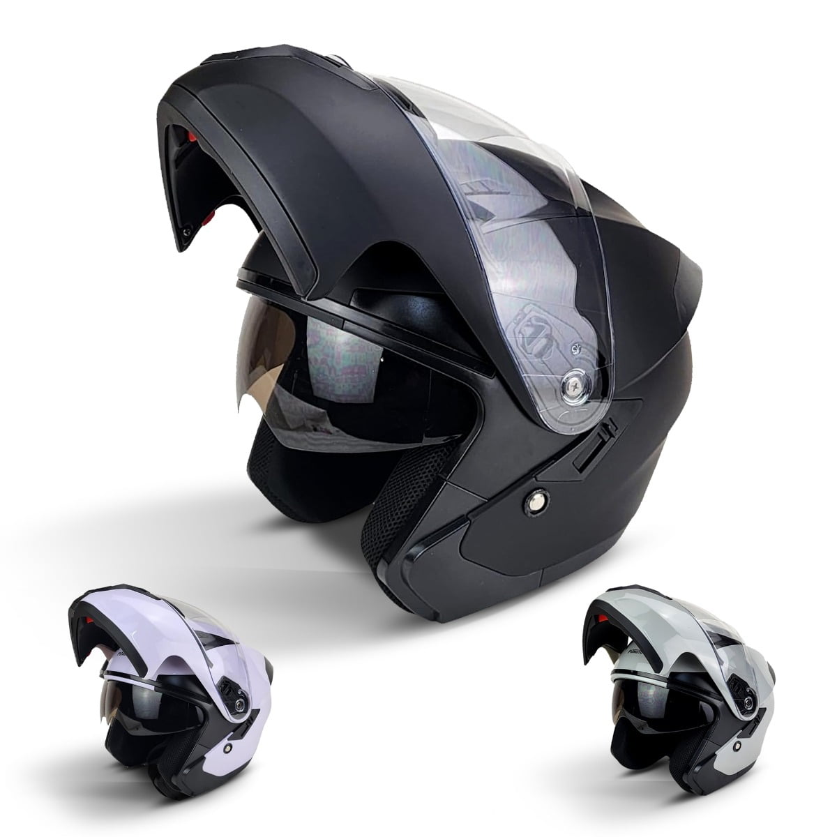 Pitmoto PM-516 Modular Flip-Up Motorcycle Helmet, Dual Visor, Matte ...