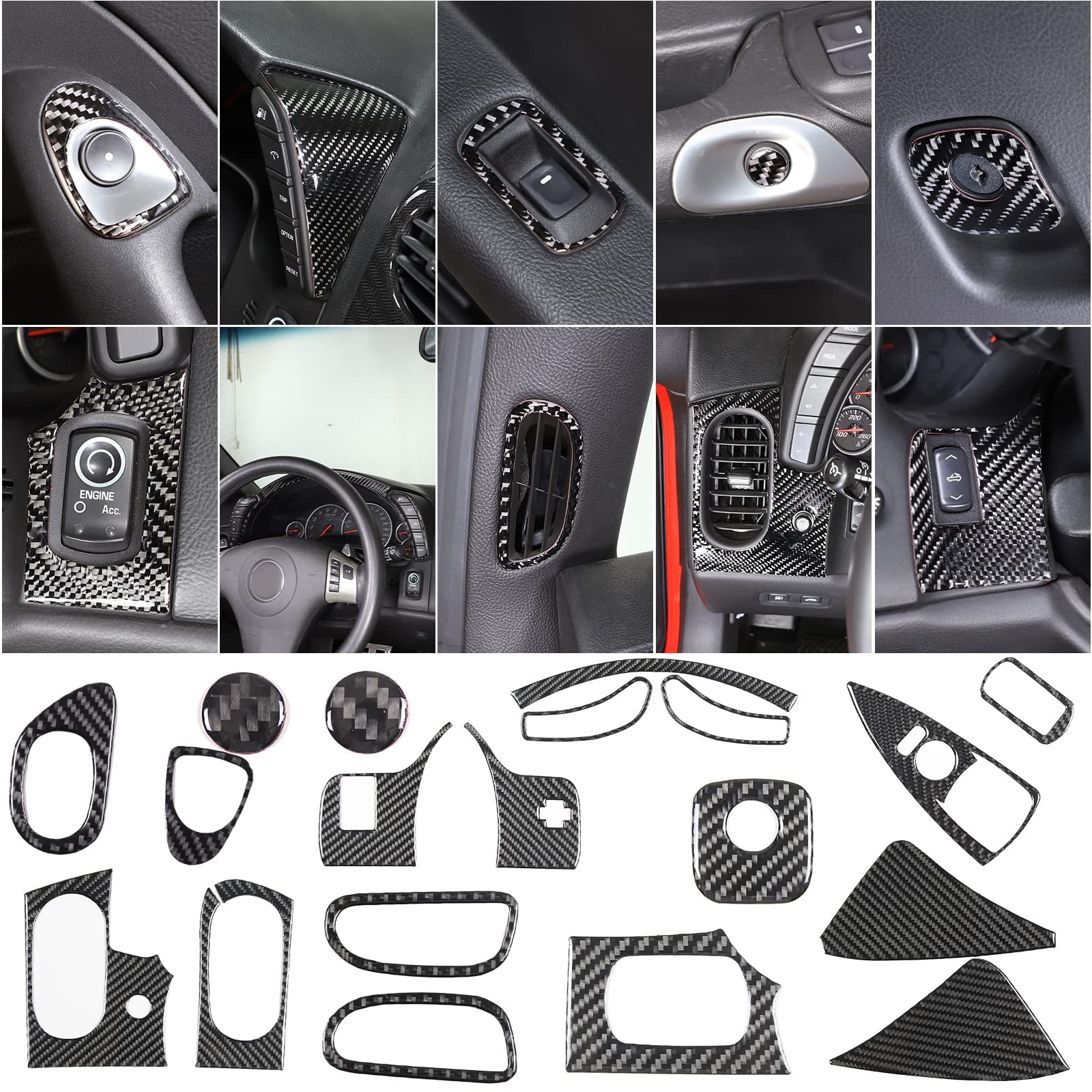 PIUGILH 19 PCS Full Set Interior Decoration Cover Kit for Corvette C6 ...