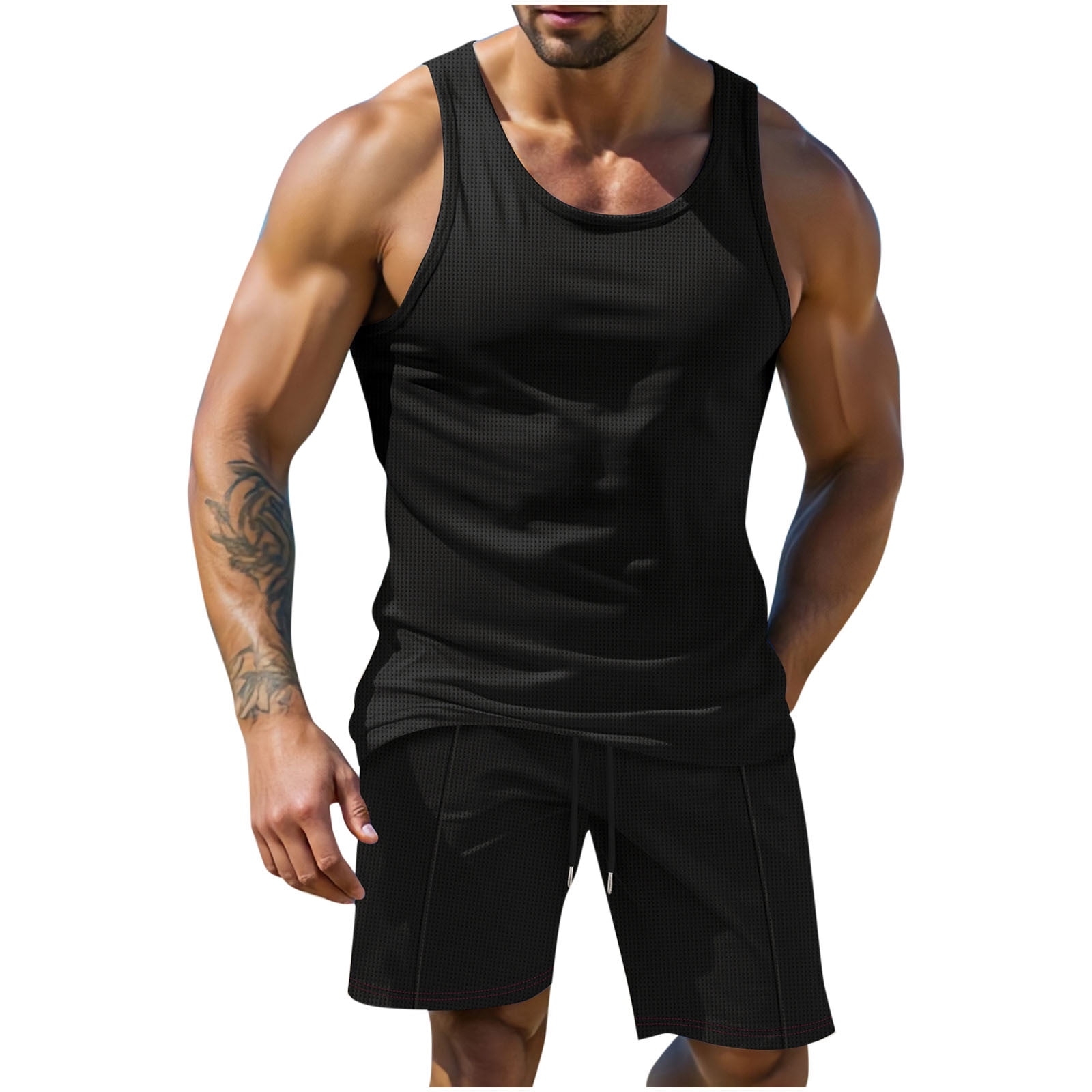 PIWHJQK Men Sleeveless Pants Athletic Set Men's Solid Sleeveless Top ...