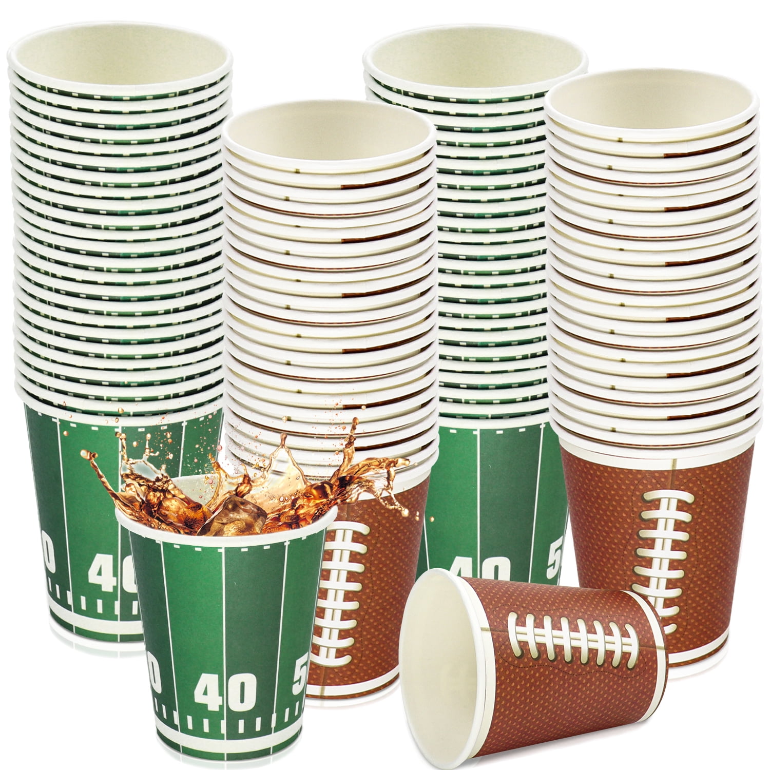 PIXHOTUL 100 Pcs Football Decorations Cups, 9 Oz Disposable Paper Cups ...