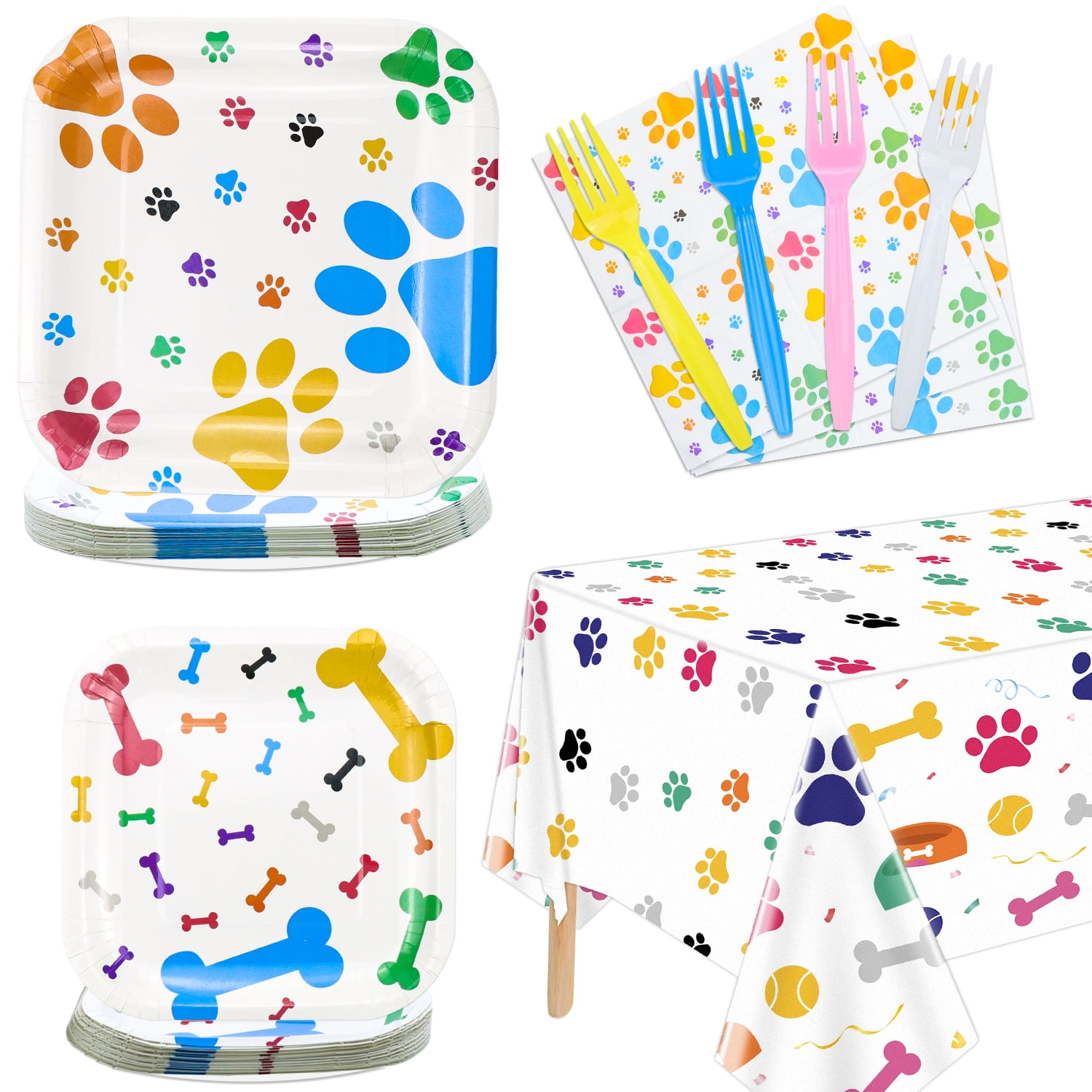 PIXHOTUL Dog Party Supplies Serve 20 - 81Pcs Plates Napkins Tablecloth ...