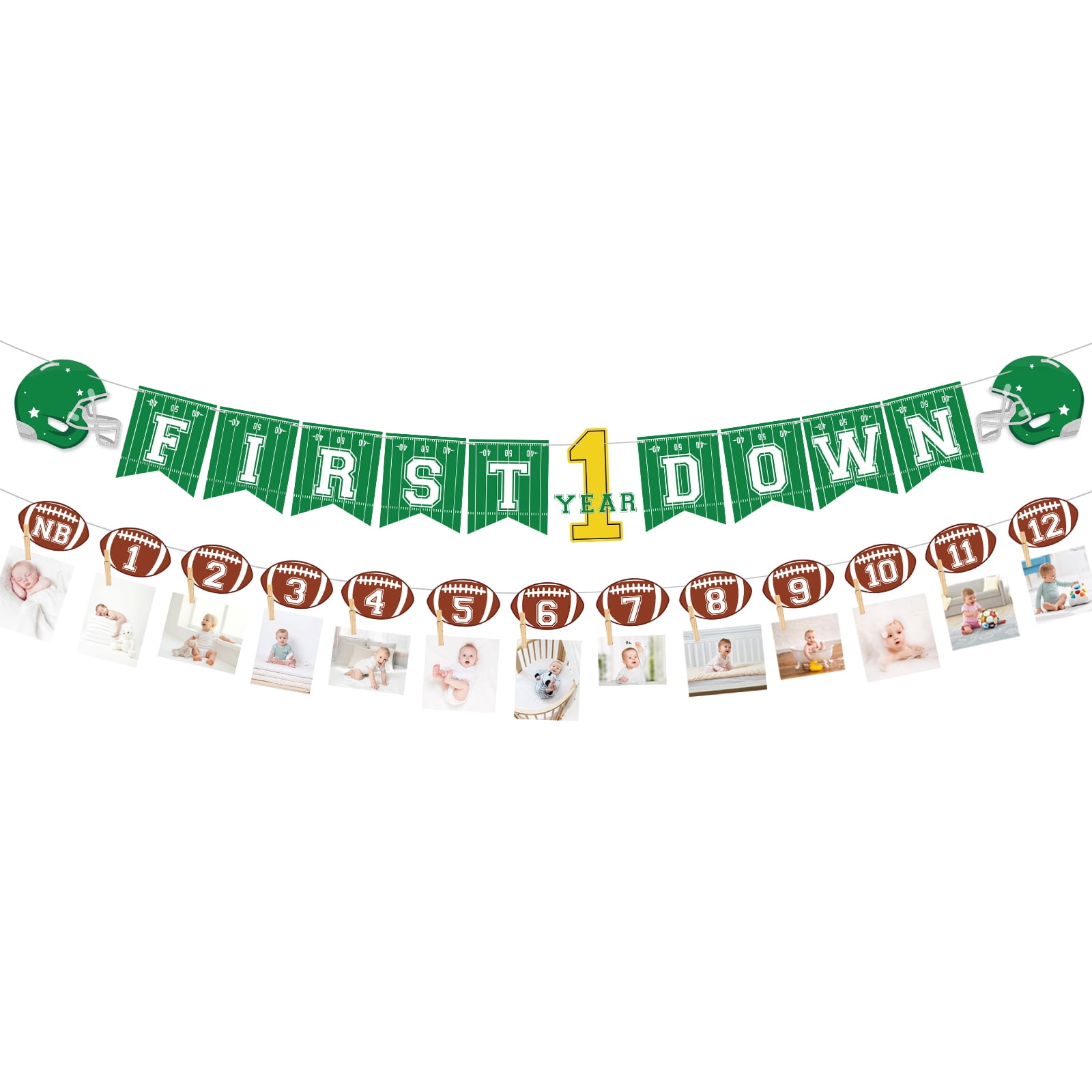 PIXHOTUL First Year Down Football Decorations, Football 1st Birthday ...