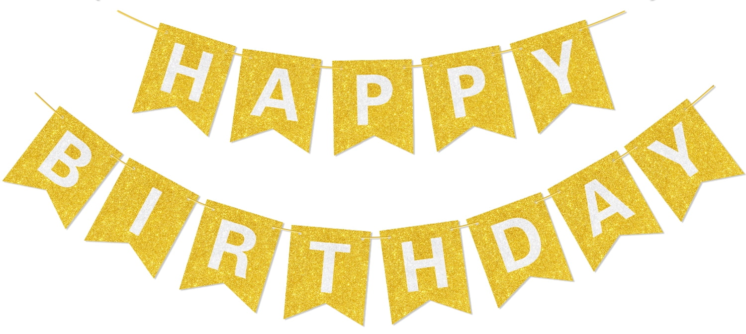 PIXHOTUL Pre-Strung Hanging Happy Birthday Banner with Shiny Glitter ...