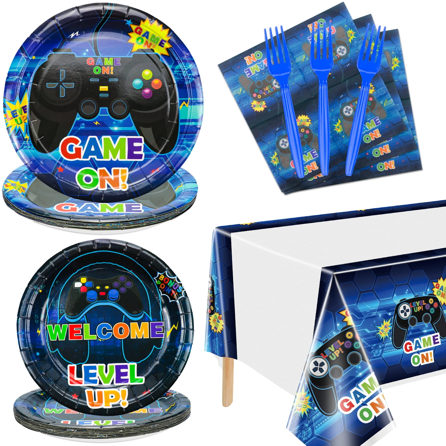 PIXHOTUL Video Game Birthday Decorations - Themed Paper Party Supplies ...