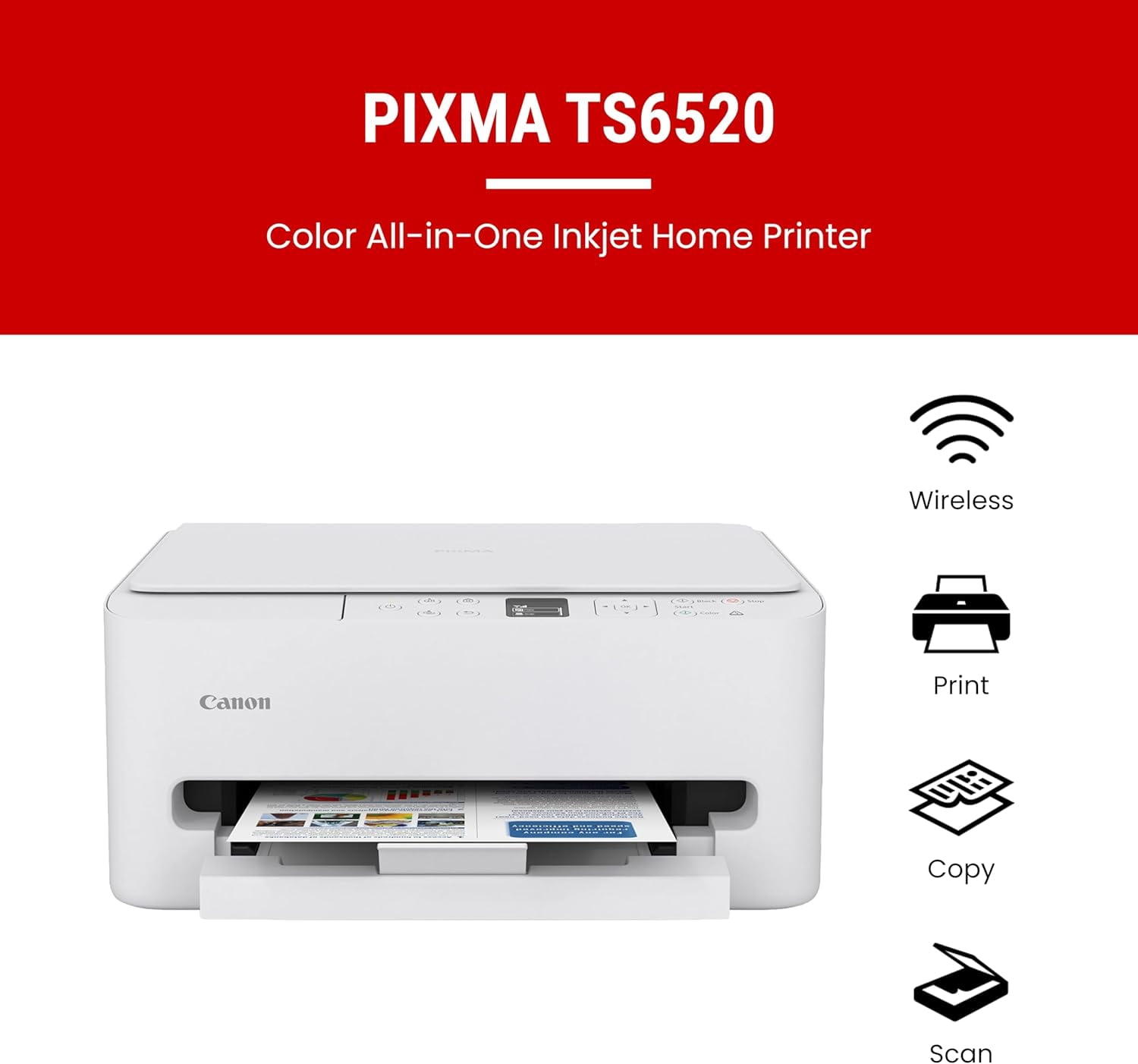 PIXMA TS6520 Wireless Color Inkjet Printer Duplex Printing, White ...