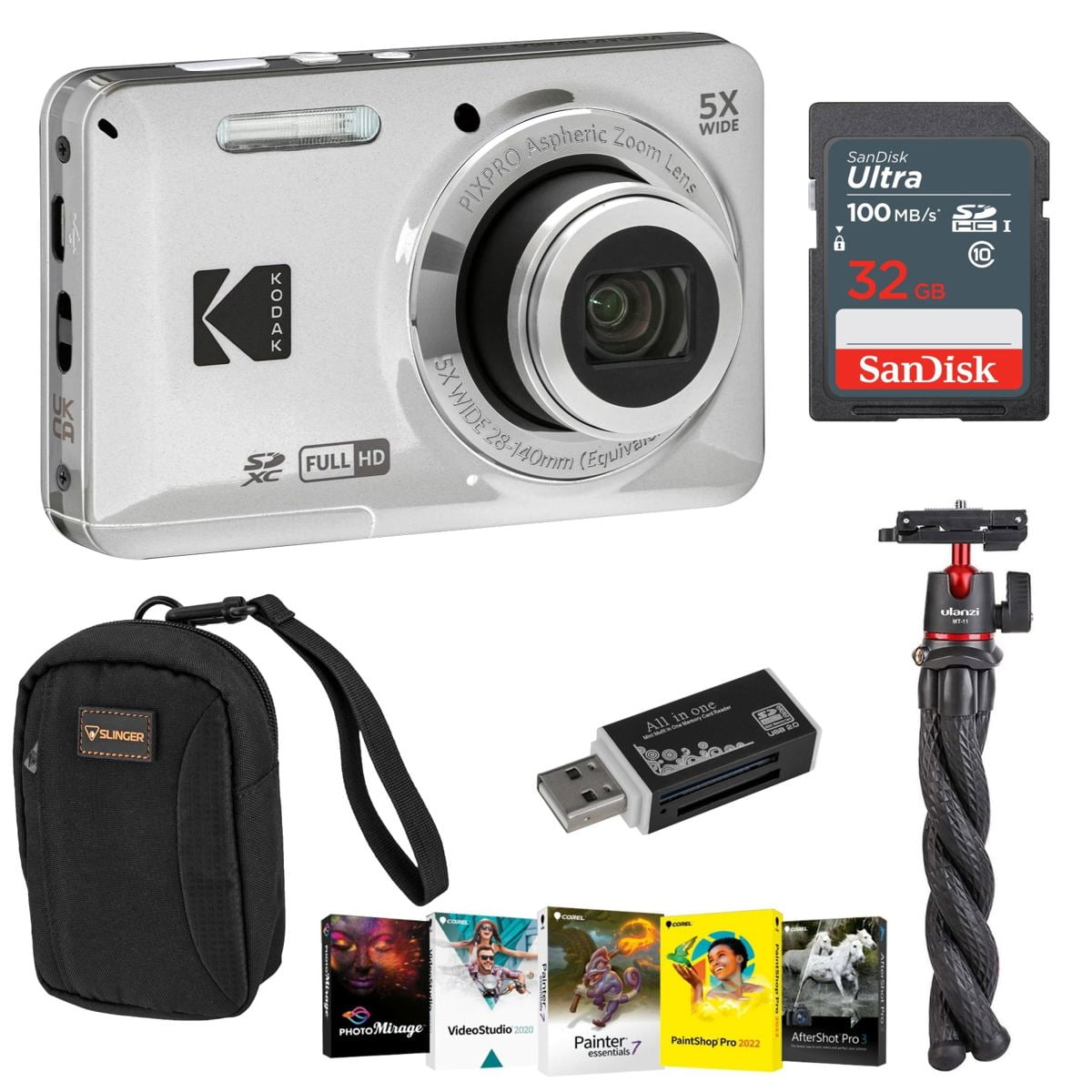 Kodak PIXPRO FZ55 Friendly Zoom Digital Camera, Silver, With SD Card ...