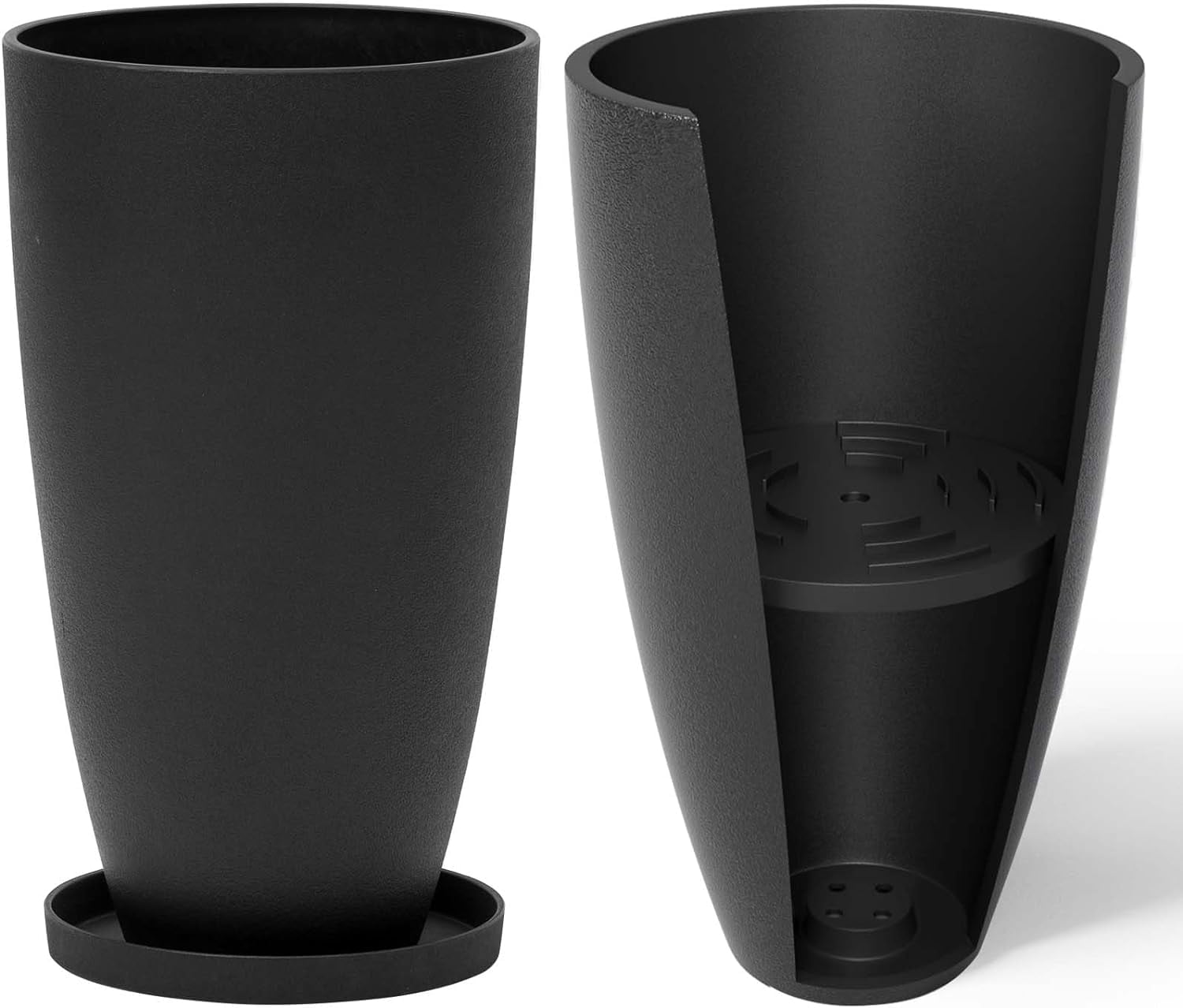 PIYING 20inch Tall Planters Set of 2,Black Indoor/Outdoor Planters with ...
