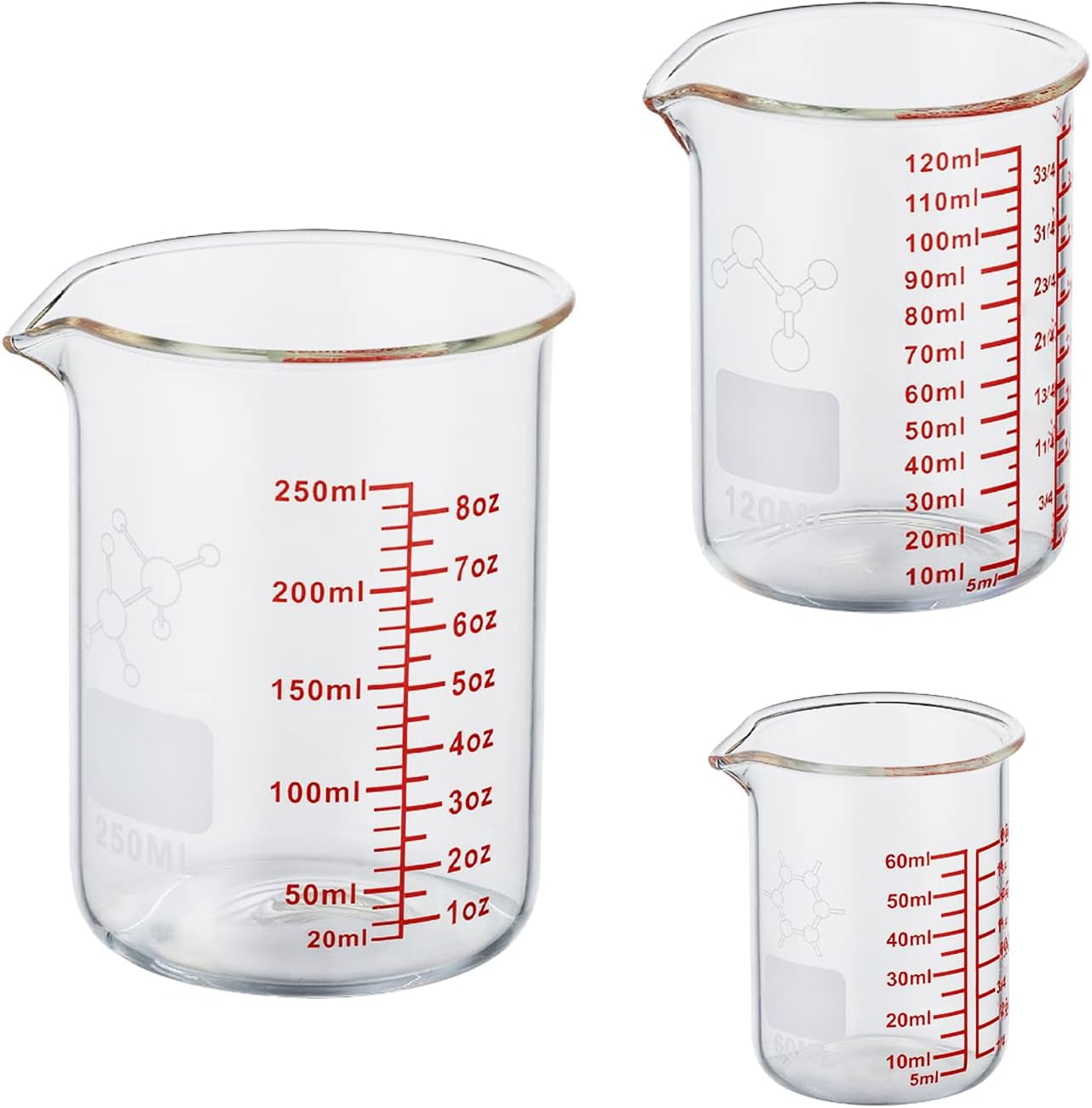 PIYING Mini Glass Measuring Beaker Set, Borosilicate, 2oz 4oz 8oz ...