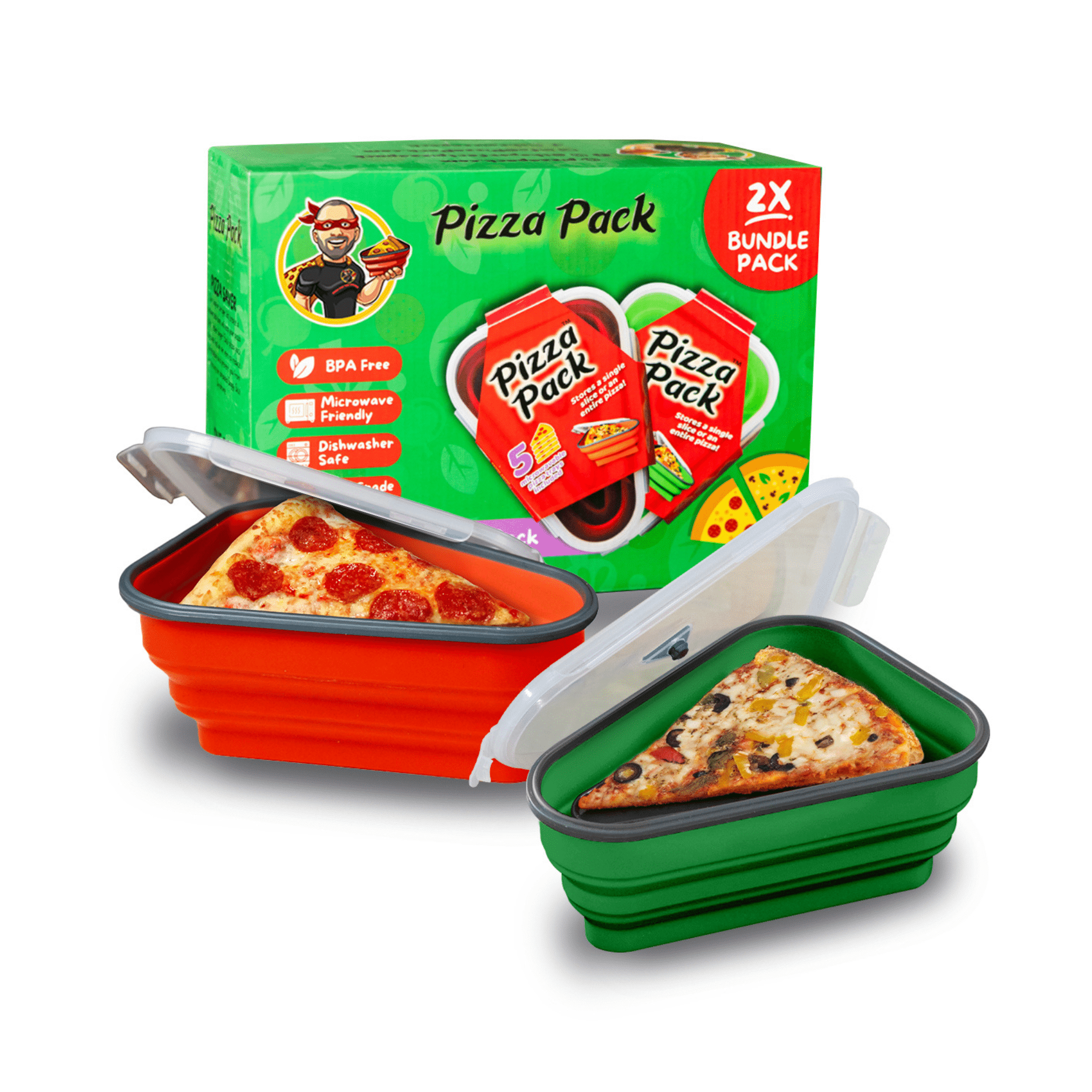 PIZZA PACK® The Reusable Pizza Storage Container with 5 Microwavable ...