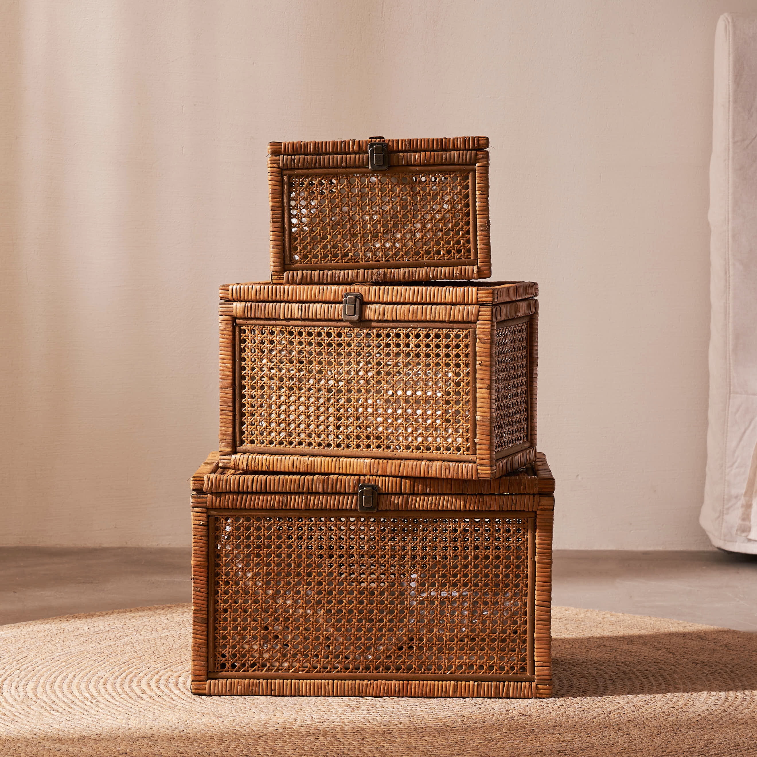 [PJ Collection] Nature Rattan Storage Box, Set of 3 Rattan Decorative ...