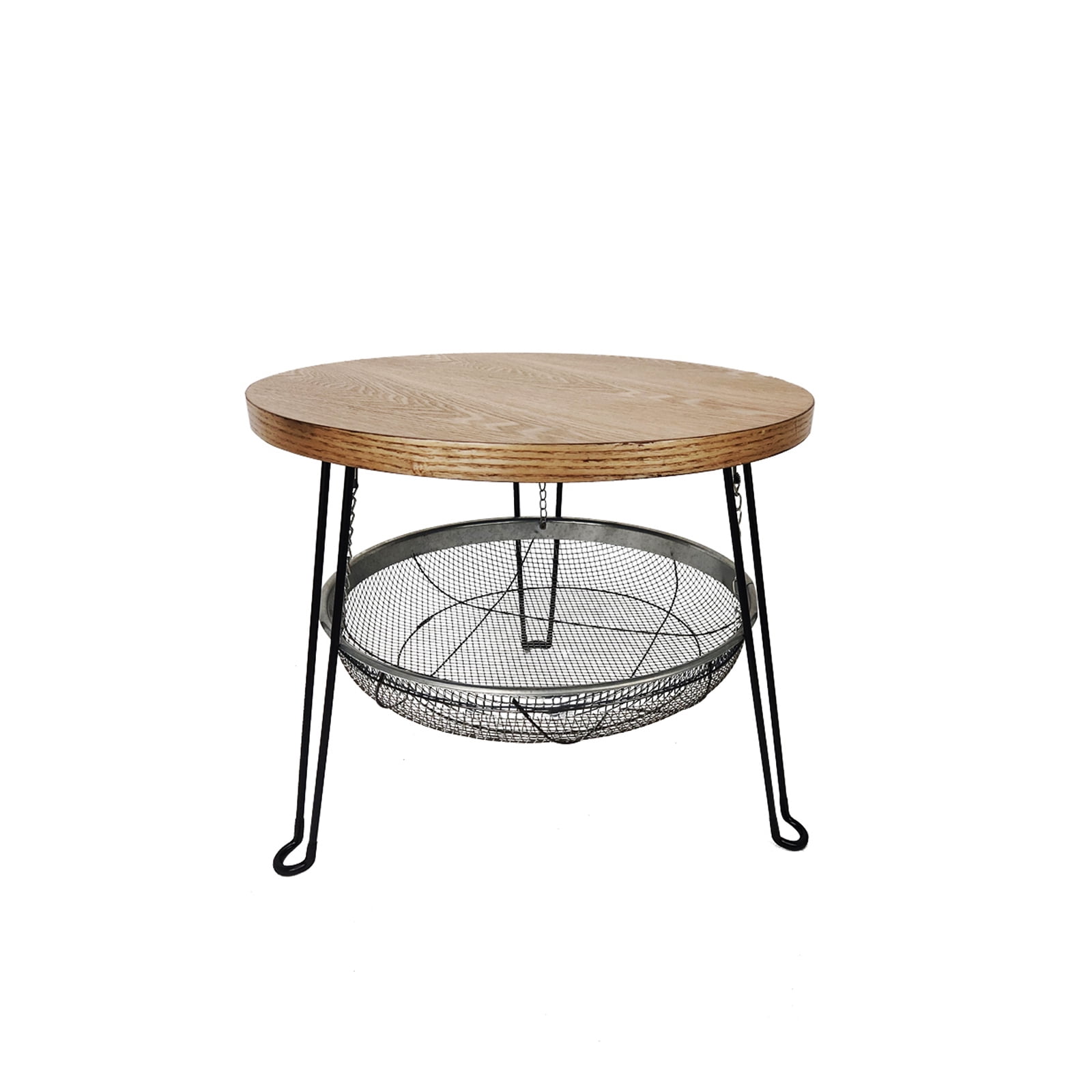 [PJ Collection]Round Wooden Folding Table With Metal Mesh Basket And ...