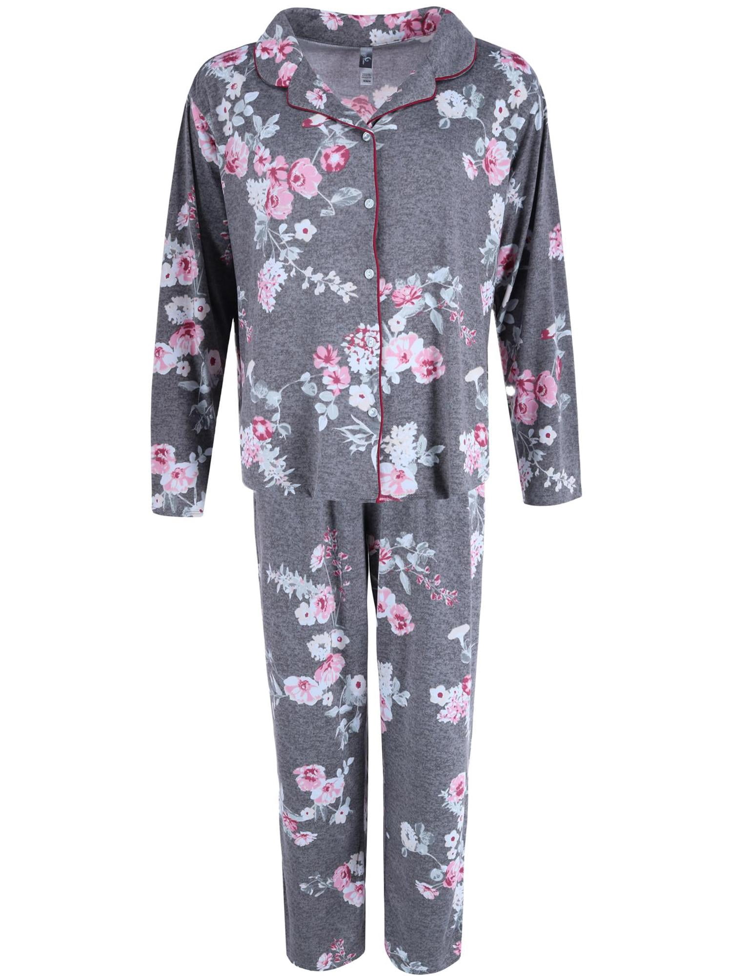 PJ Couture Floral Print Notch Collar Pajama Set (Women) - Walmart.com