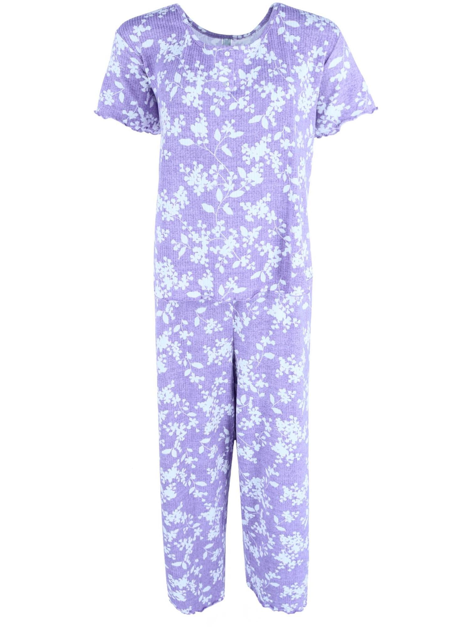 PJ Couture Lightweight Ribbed Tropical Print Pajama Set (Women's Plus ...