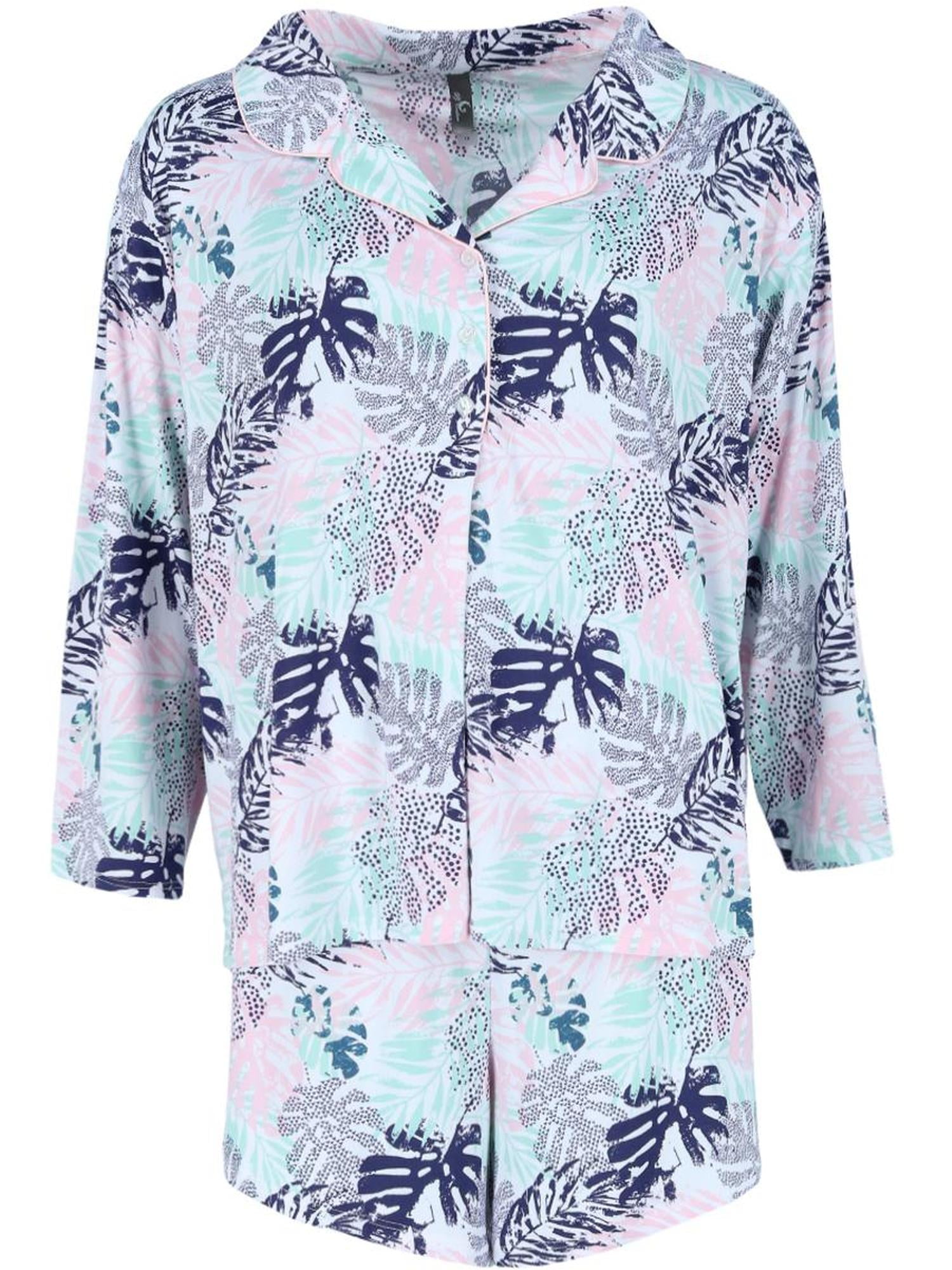 PJ Couture Tropic Palms Notch Collar Short Set (Women's Plus) - Walmart.com