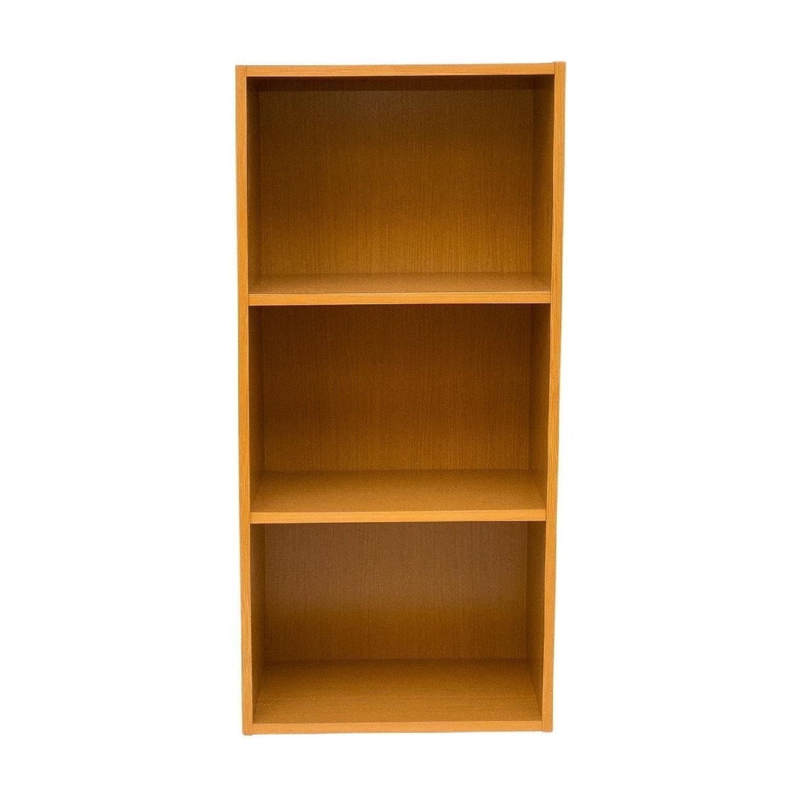 3-Tier Natural Bookcase with Wood Grain Finish – Space-Saving Vertical ...