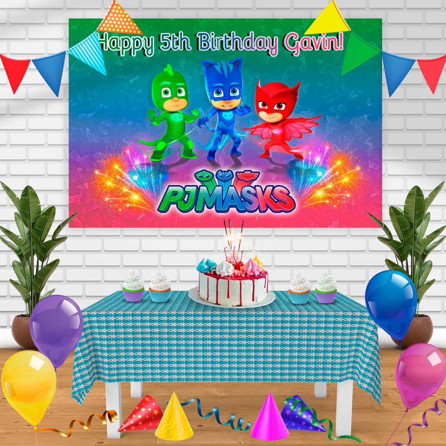PJ Mask 3 Birthday Banner Personalized Party Backdrop Decoration 60 x ...