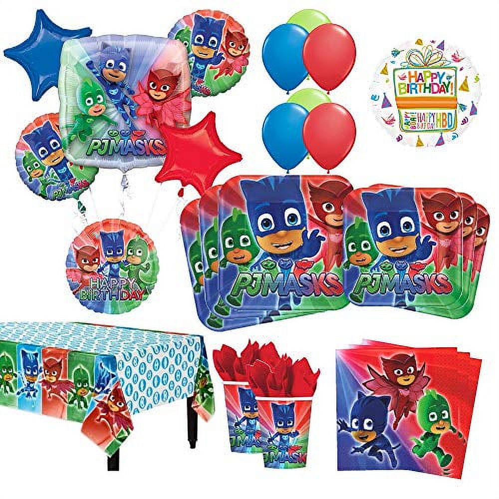 PJ Masks 3rd Birthday Party Supplies 16 Guest Kit and Balloon Bouquet ...