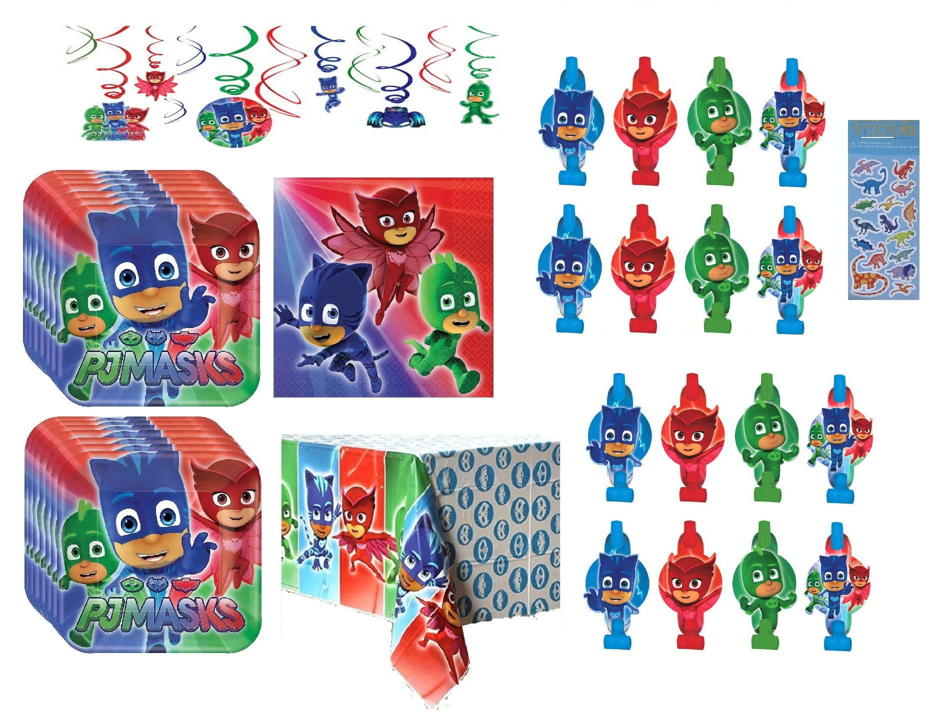 PJ Masks Birthday Party Supplies Bundle includes 16 Plates 7", 16 ...
