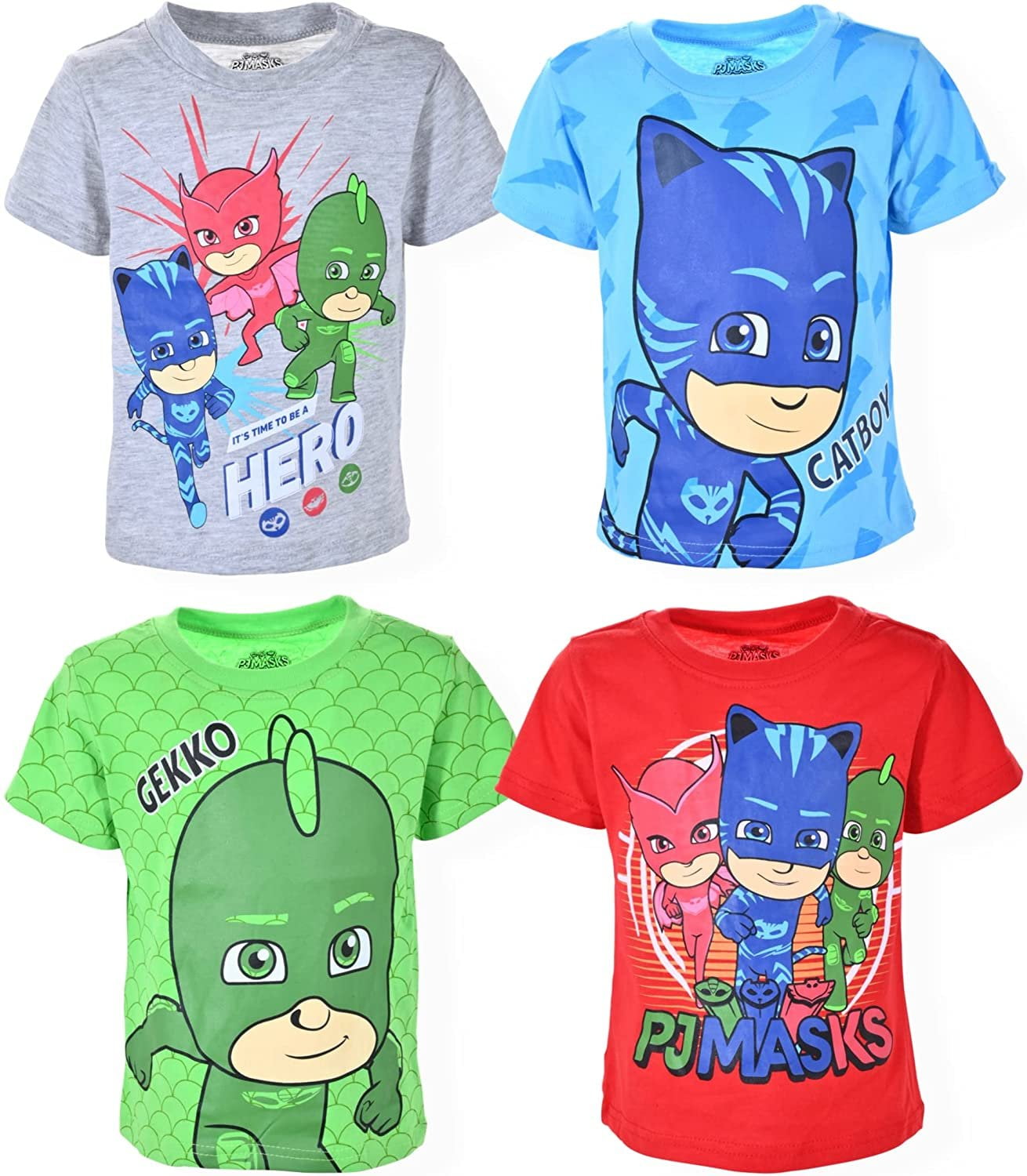 PJ Masks Boy's 4-Pack Graphic Tee Shirt with Short Sleeves, Blue/Green ...