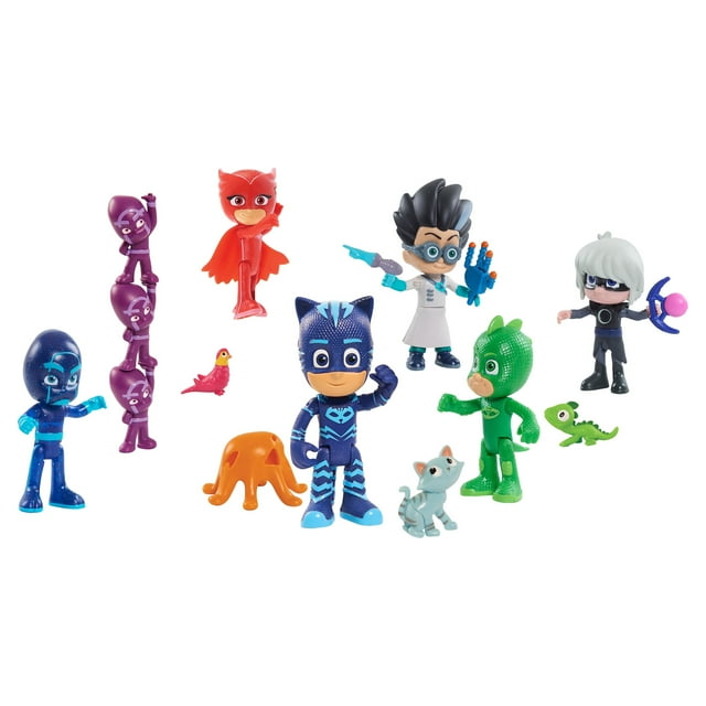 PJ Masks Deluxe 16-Piece Heroes and Villains Action Figure Playset ...