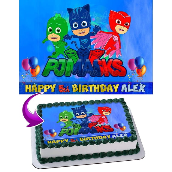 PJ Masks Disney Junior Edible Cake Image Topper Personalized Birthday ...