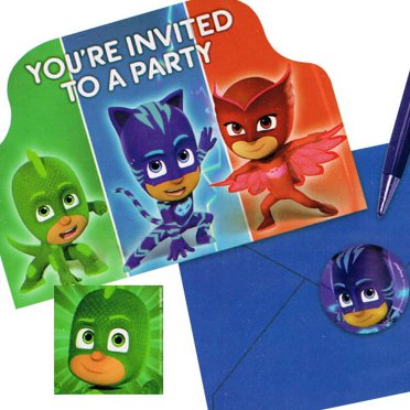 PJ Masks Birthday Invitation Cards, Set of 8, 5.5in x 4in, Envelopes ...