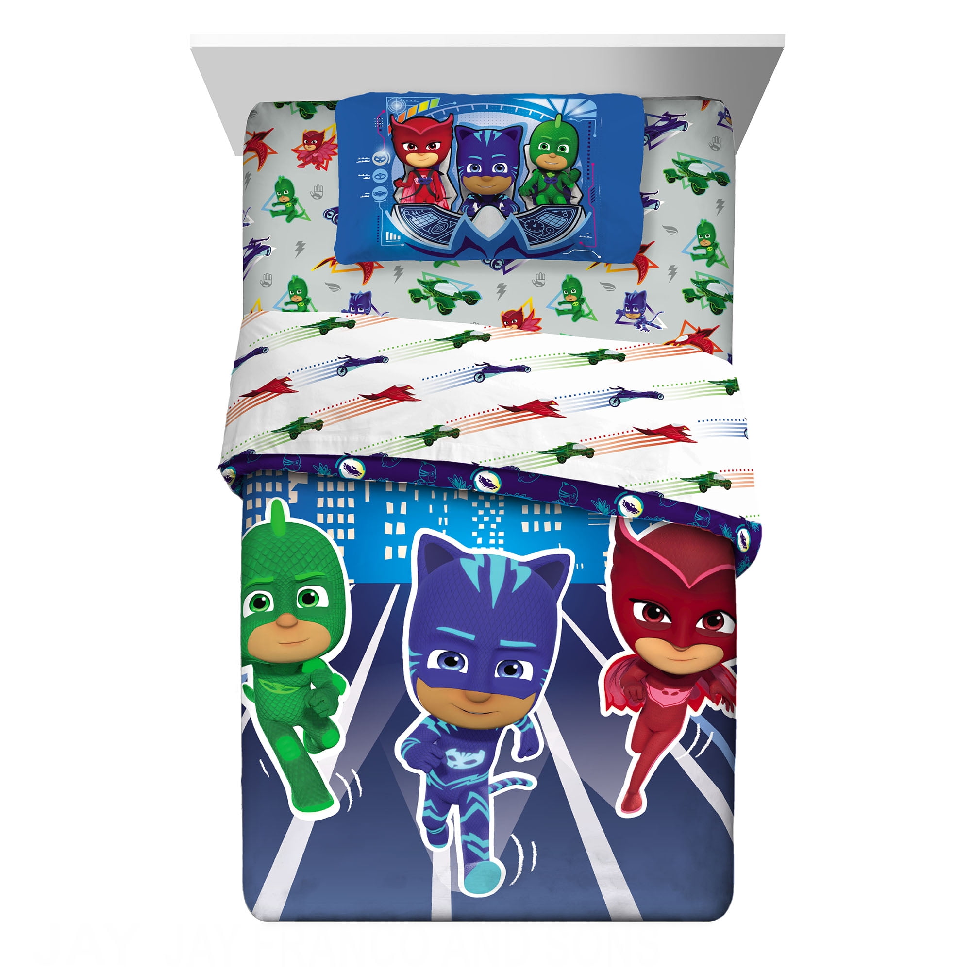 PJ Masks Kids Twin Bed in a Bag, Comforter and Sheets, Blue, Hasbro ...