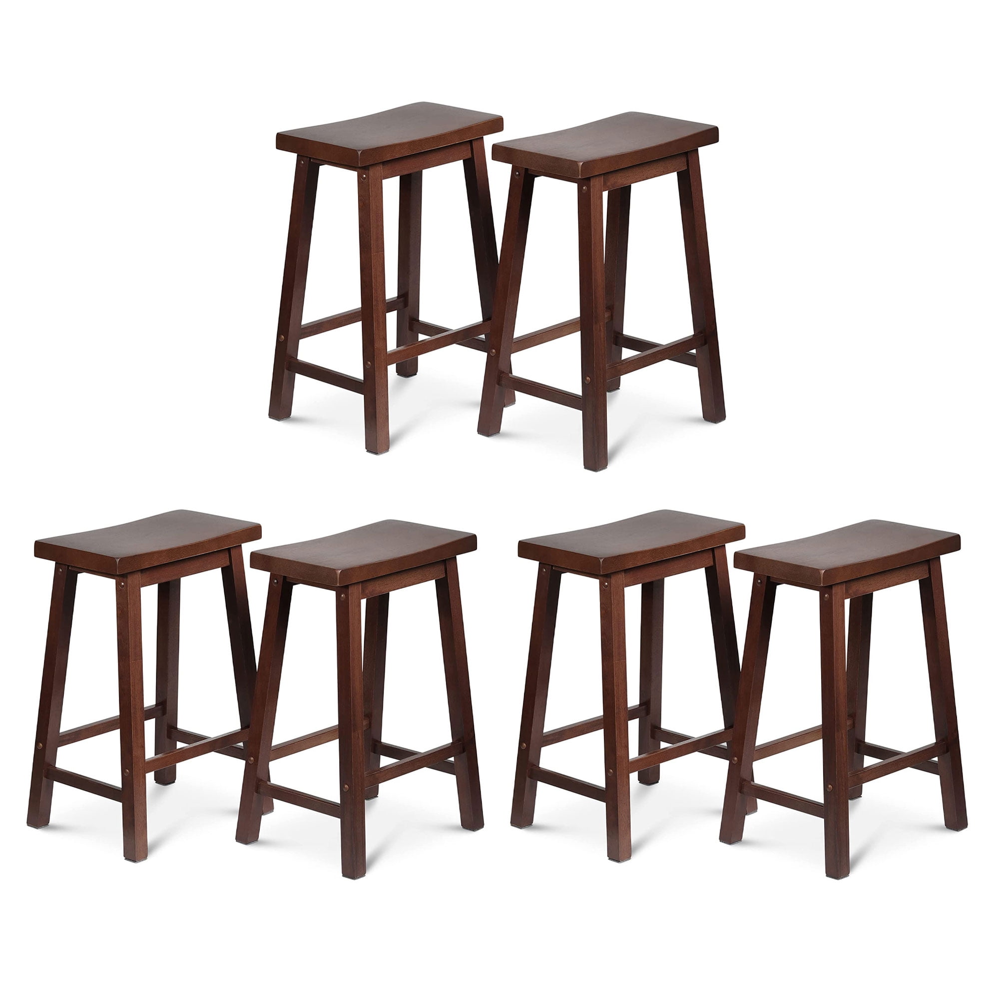 PJ Wood Classic Saddle-Seat 24" Kitchen Counter Stools, Walnut (Set of ...