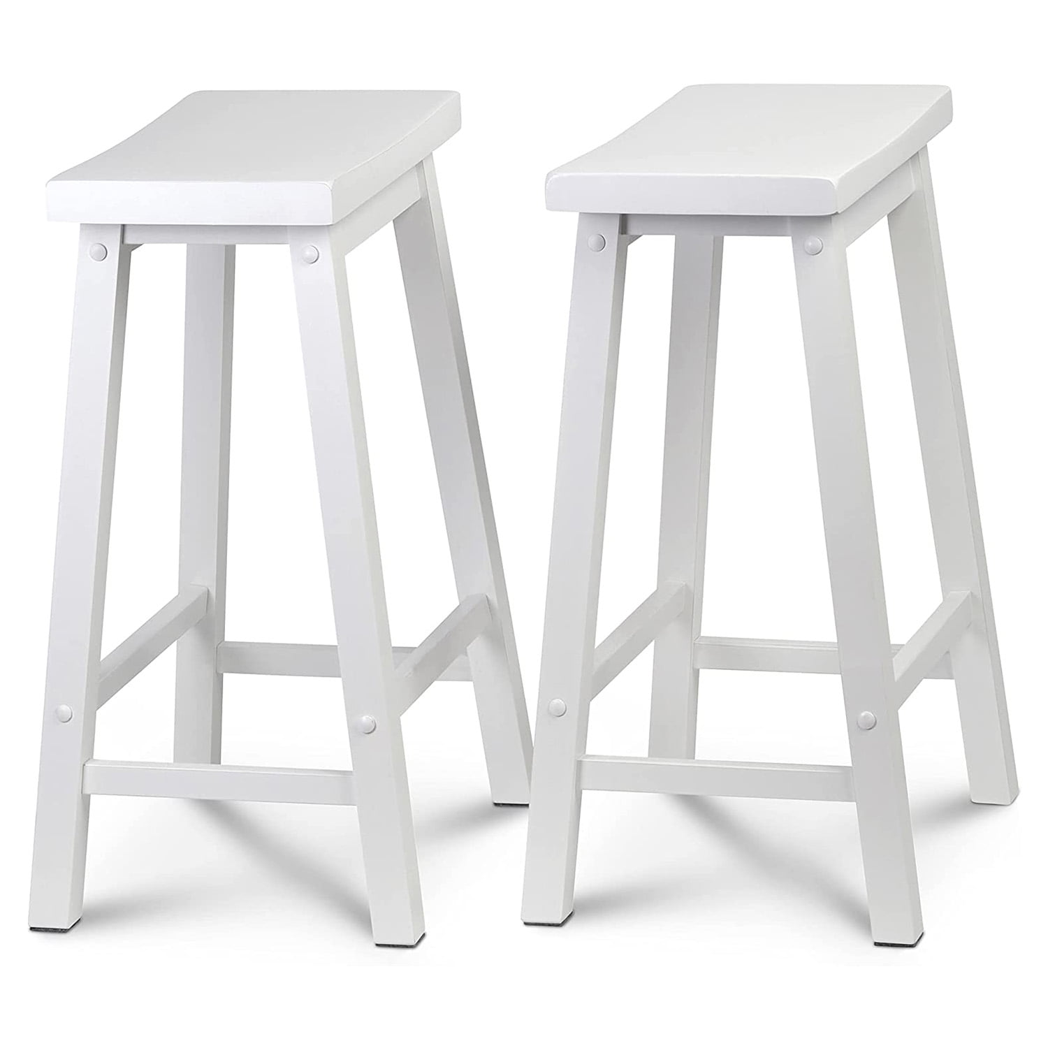 PJ Wood 24In Tall Wooden Bar Stools, Backless, Set of 2, White, Perfect ...
