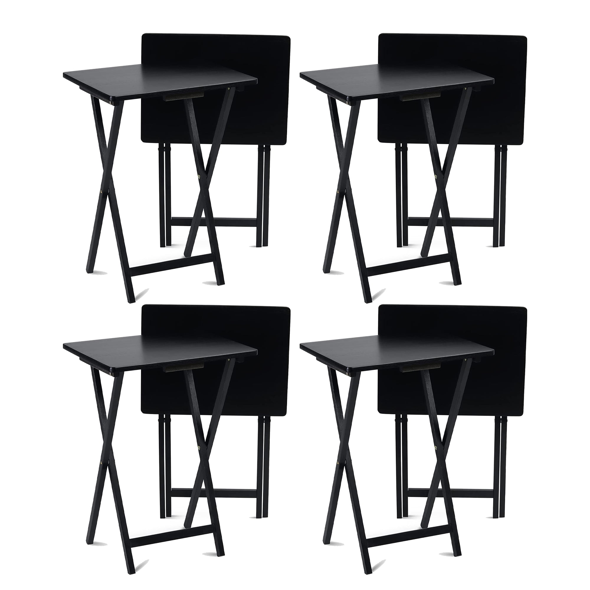 PJ Wood Folding TV Snack Tray Table Desk Stand, Black (8-Piece Set ...
