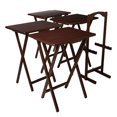 PJ Wood 5-Piece Folding TV Tray Tables with Storage Rack - Snack Stand ...