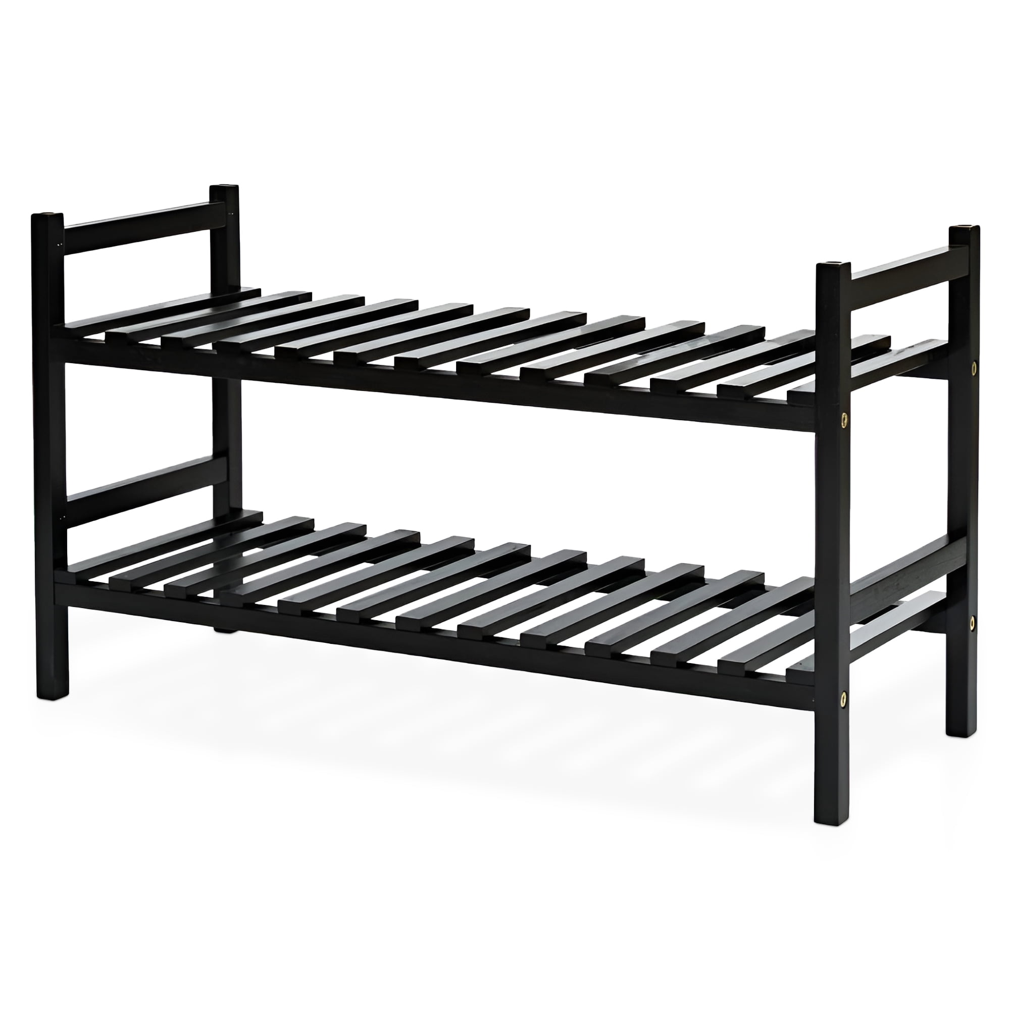 PJ Wood Stackable Wood Shoe Rack Organizer Shelf Closet Entryway ...
