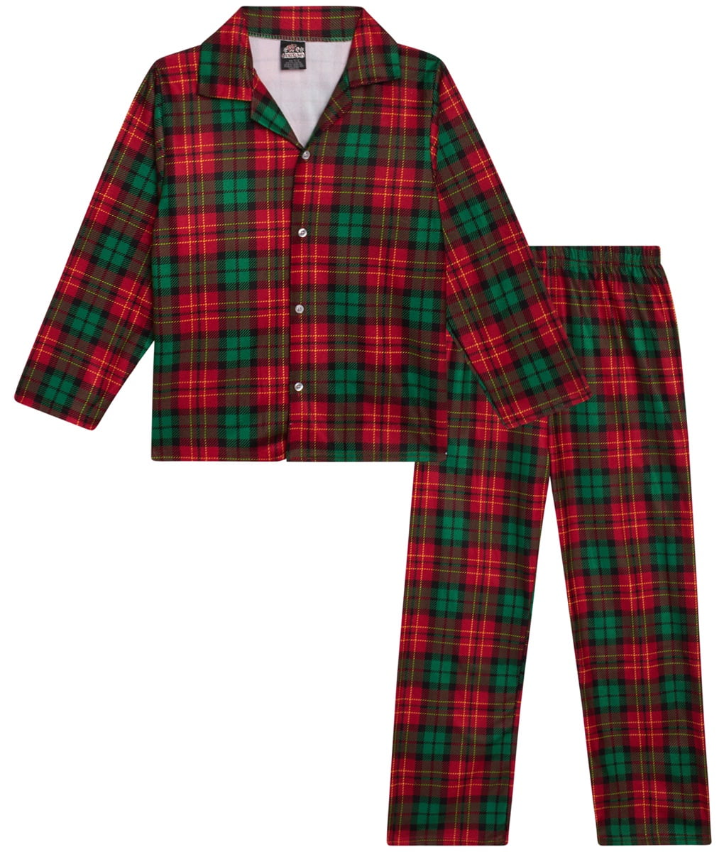 PJ's & Presents Boys' Christmas Pajamas - 2 Piece Plaid Flannel Coat ...