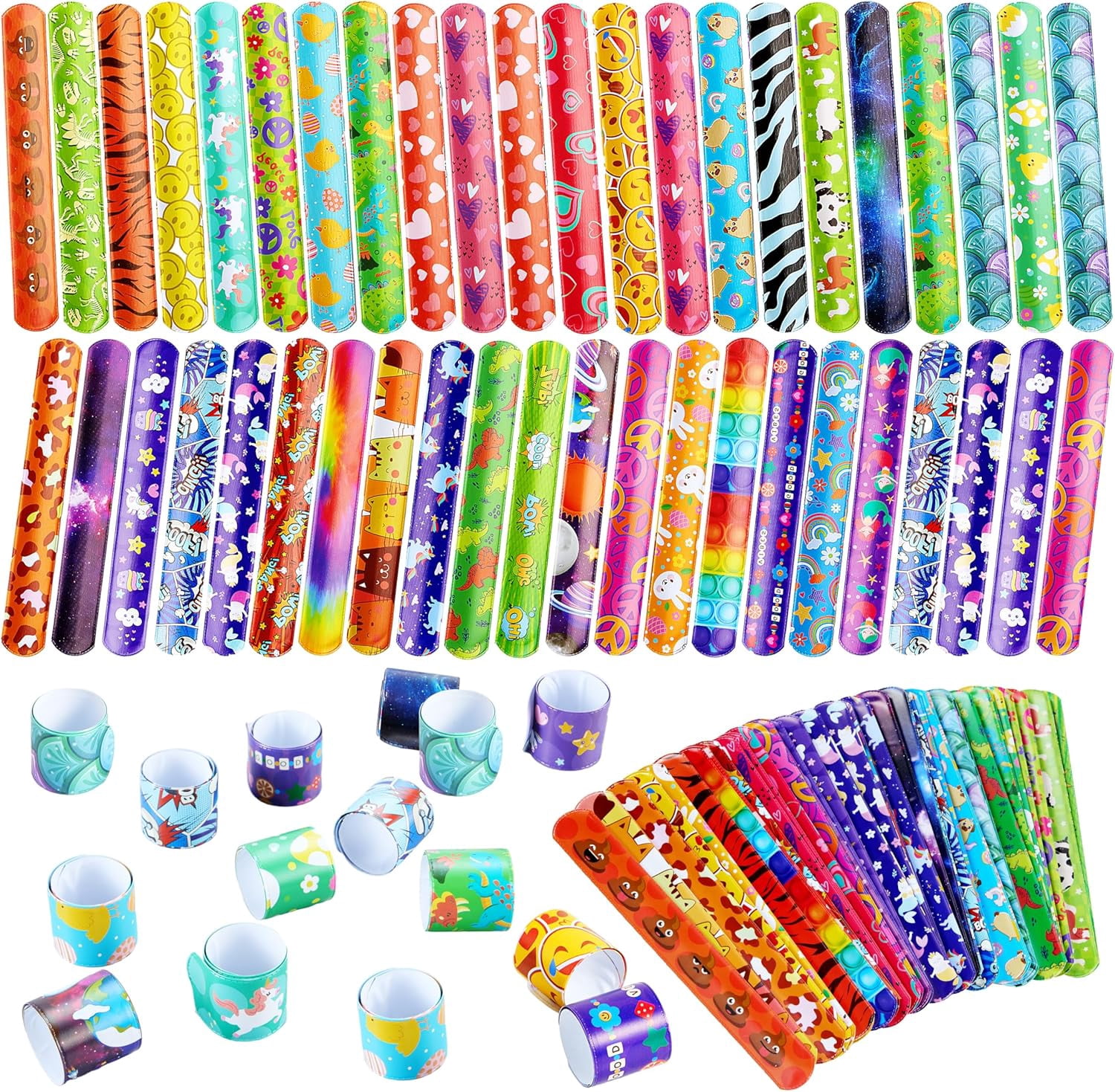 PJRYC 48 Pcs Valentine Slap Bracelets for Kids, Bulk Wristbands with ...